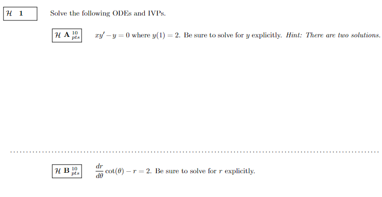 Solved Solve the following ODEs and IVP's. HApts10xy′−y=0 | Chegg.com
