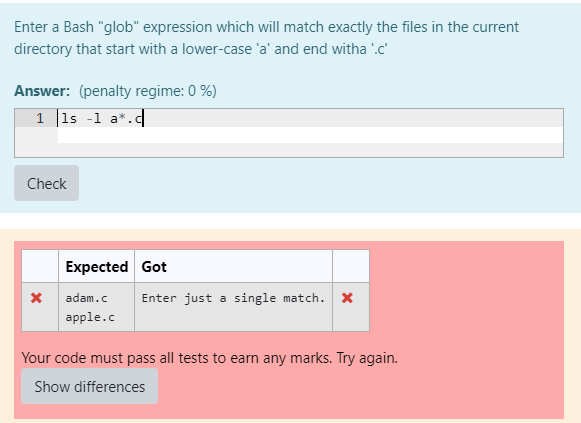 Solved Enter a Bash "glob" expression which will match | Chegg.com