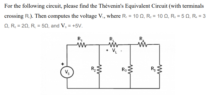 Solved For the following circuit, please find the Thévenin's | Chegg.com