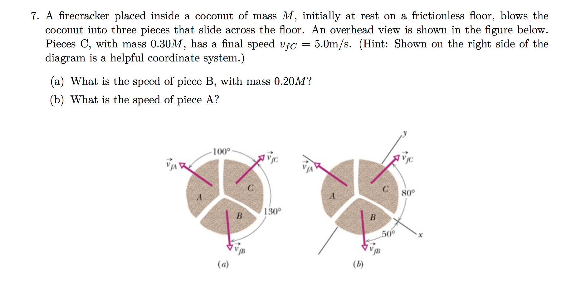 Solved 7. A firecracker placed inside a coconut of mass M, | Chegg.com