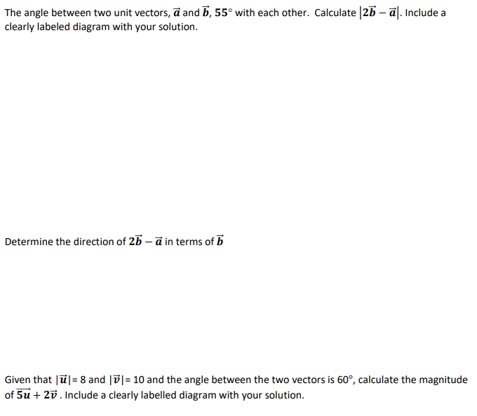 Solved The angle between two unit vectors, a and 5, 55° with | Chegg.com
