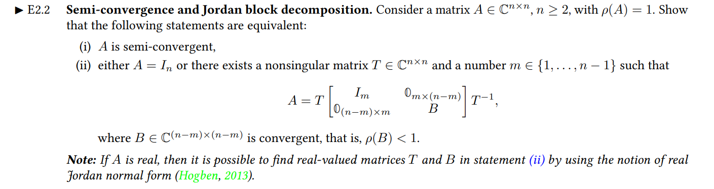 E2.2 Semi-convergence and Jordan block decomposition. | Chegg.com