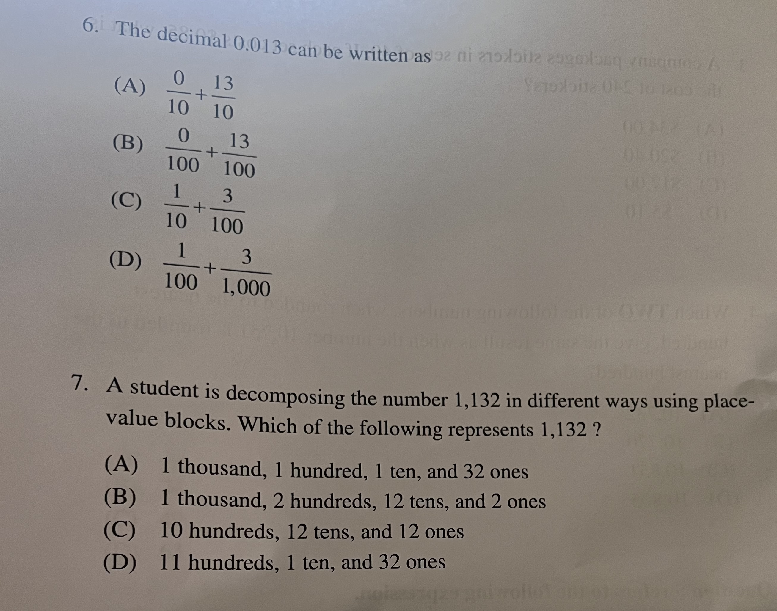6. The decimal 0.013 can be written as (A) 100+1013 | Chegg.com