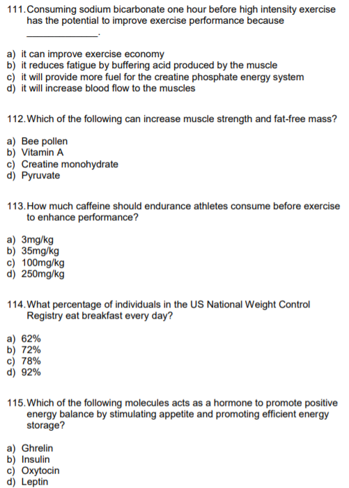 Solved 111.Consuming sodium bicarbonate one hour before high | Chegg.com