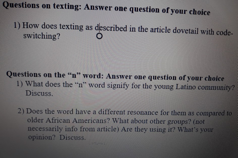 Solved Questions on texting: Answer one question of your | Chegg.com