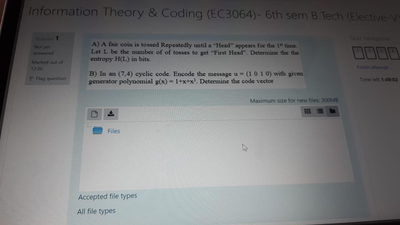 Solved Information Theory & Coding (EC3064)- 6th sem B.Tech | Chegg.com