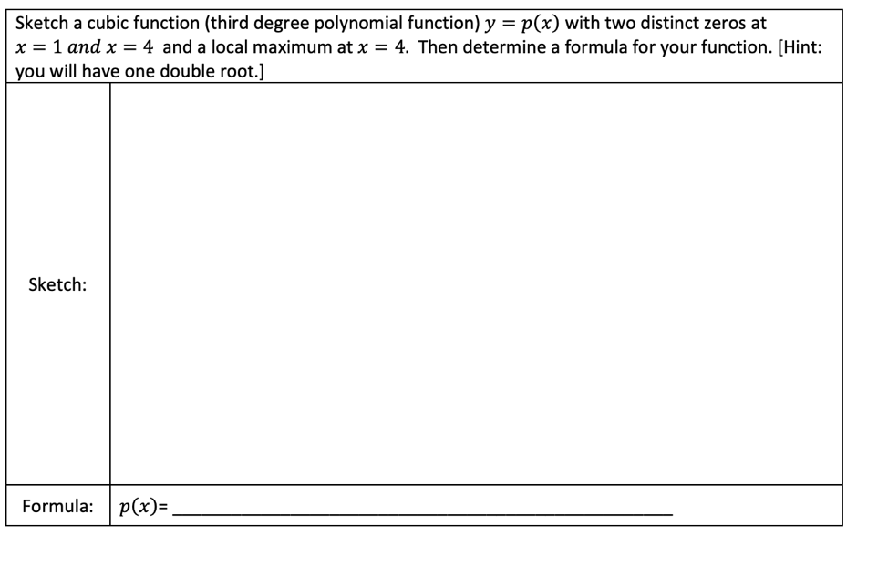 Solved Sketch a cubic function (third degree polynomial | Chegg.com