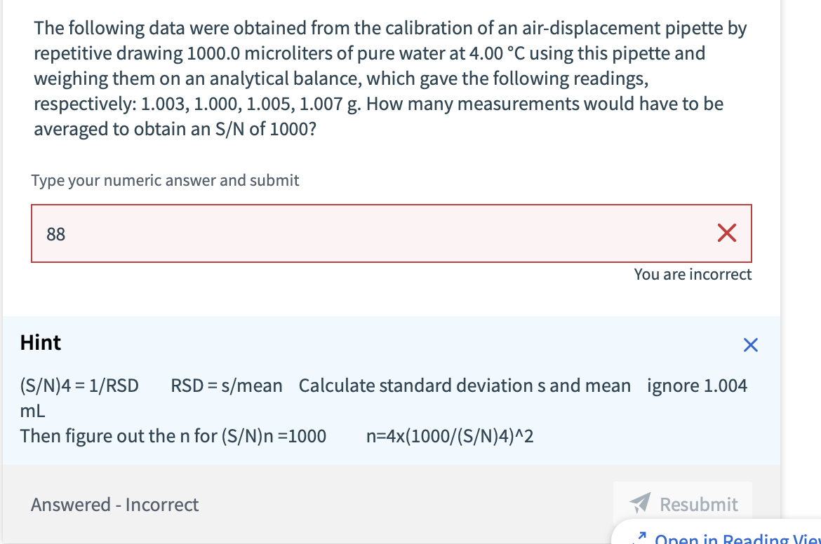 Solved The following data were obtained from the calibration | Chegg.com