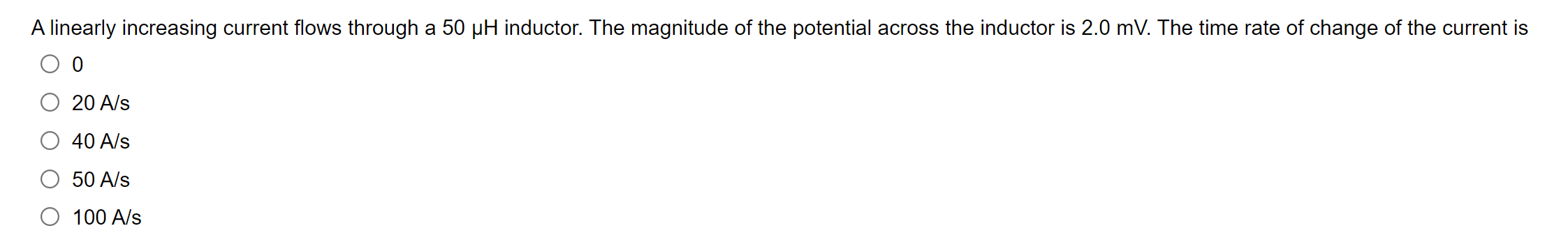 Solved A linearly increasing current flows through a 50μH | Chegg.com