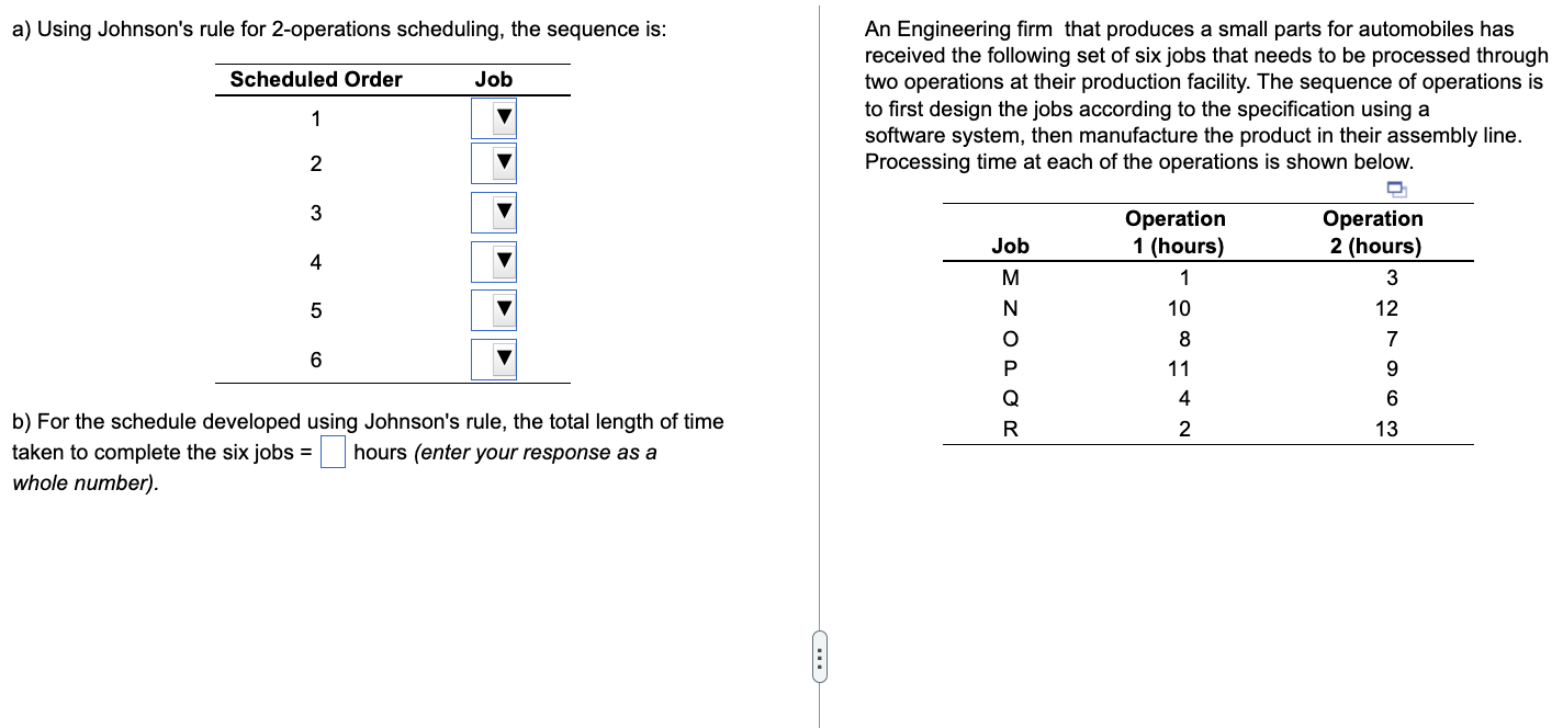 Solved a) Using Johnson's rule for 2-operations scheduling, | Chegg.com