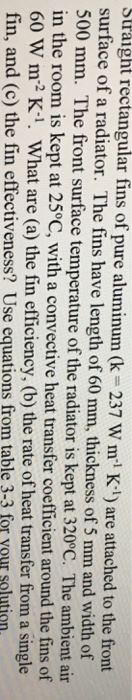 straight rectangular fins of pure aluminum (k-237 W | Chegg.com