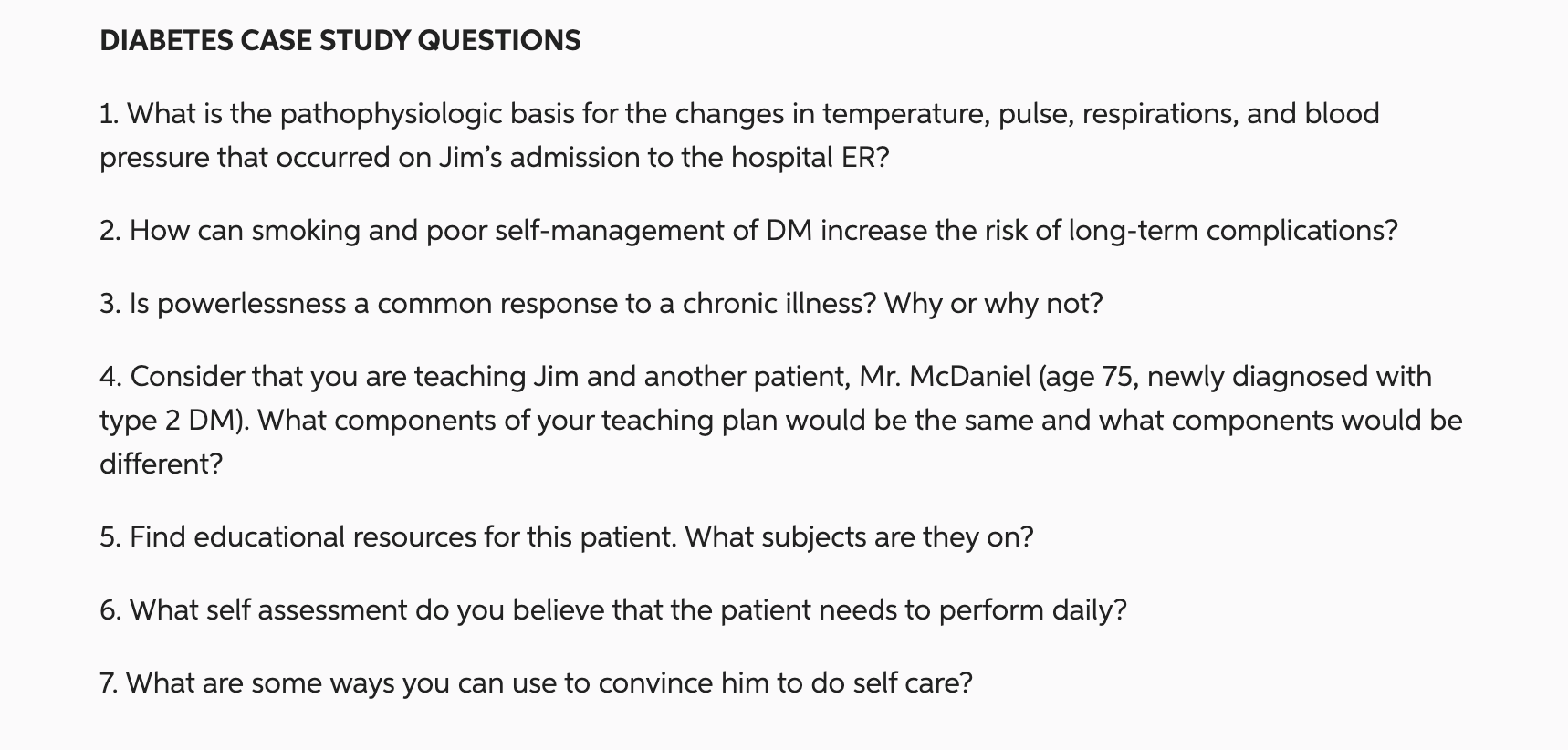 Solved DIABETES CASE STUDY QUESTIONS1.What is the | Chegg.com
