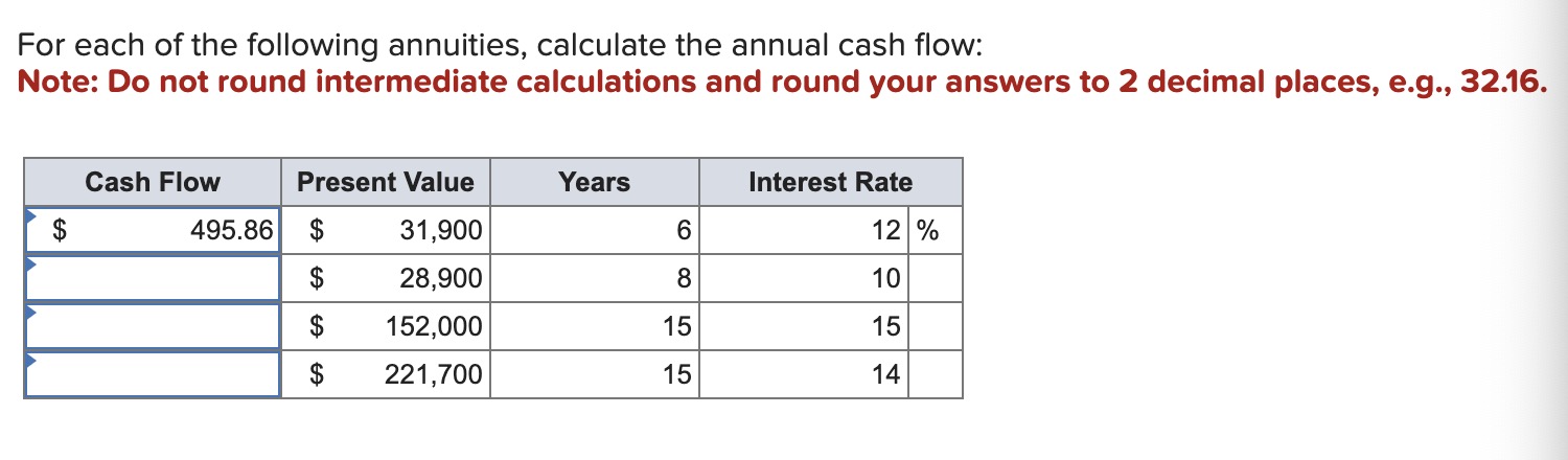 Solved For each of the following annuities, calculate the | Chegg.com