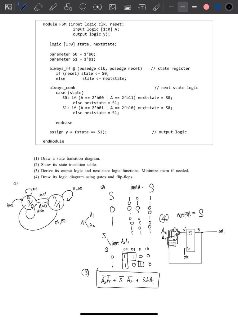 Solved (1) Draw a state transition diagram. (2) Show its | Chegg.com