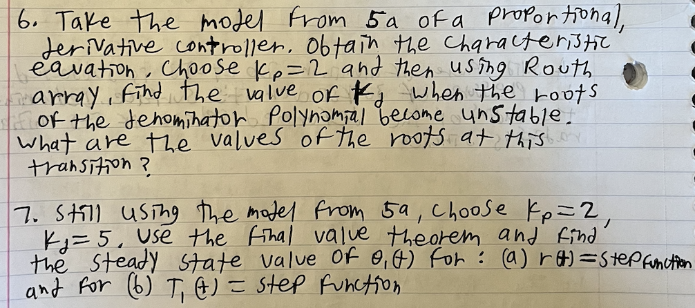Solved 5. (a) Formulate T2(s)=(kp+s∗∗kα)∗(R(s)−θ1(s)); using | Chegg.com