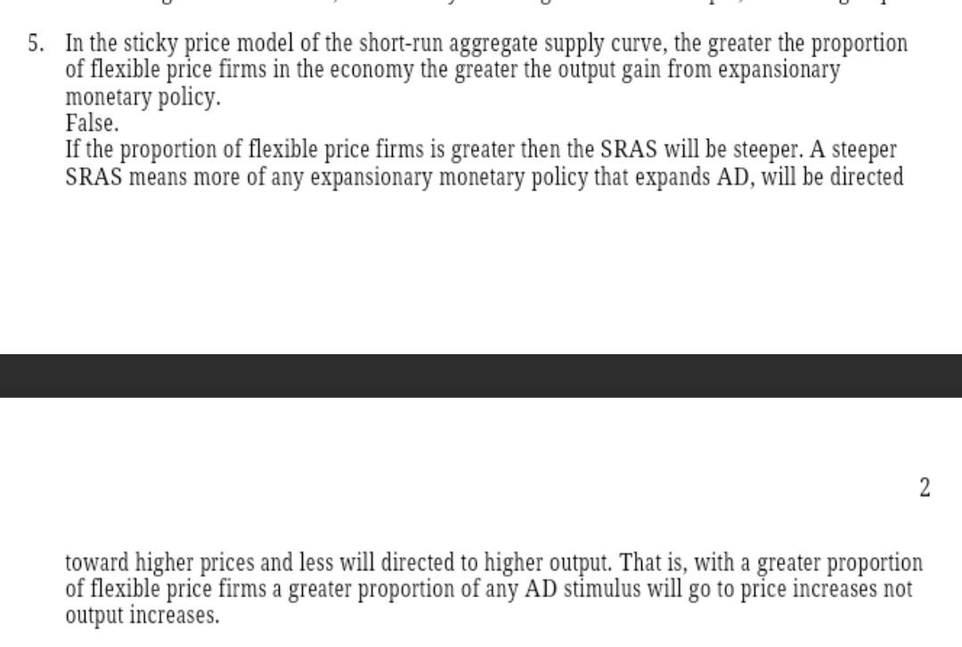 Solved In the sticky price model of the short-run aggregate | Chegg.com