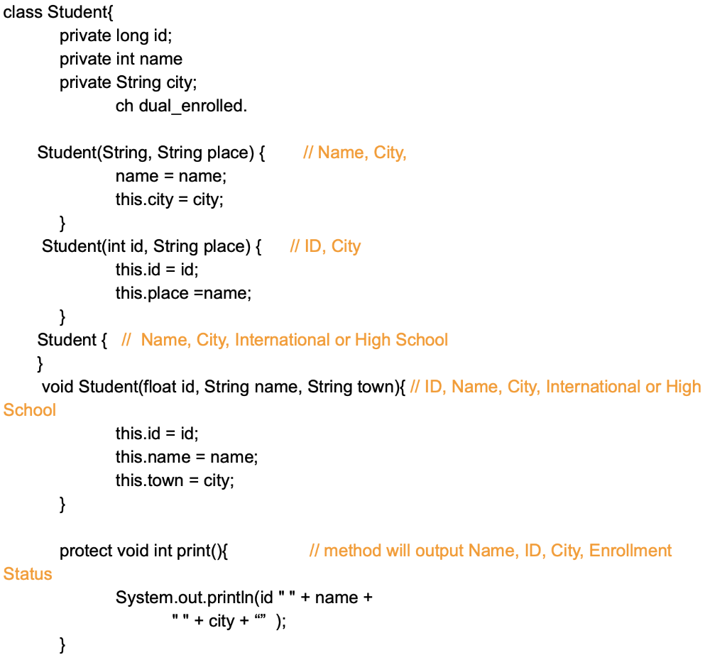 Solved class Student{ private long id; private int name | Chegg.com