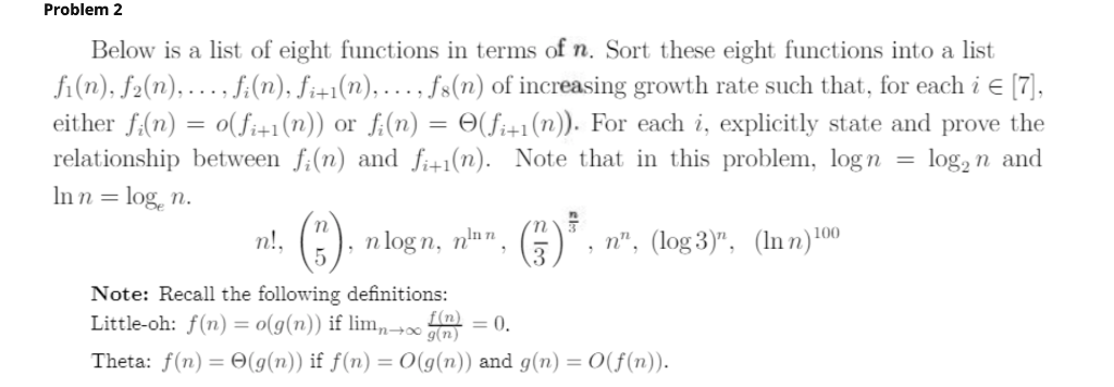 Solved Problem 2 Below is a list of eight functions in terms | Chegg.com