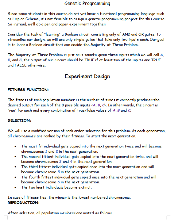 Genetic Programming Since some students in this | Chegg.com