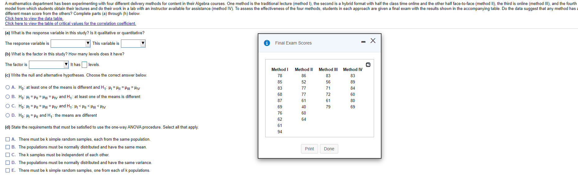 Solved A mathematics department has been experimenting with | Chegg.com