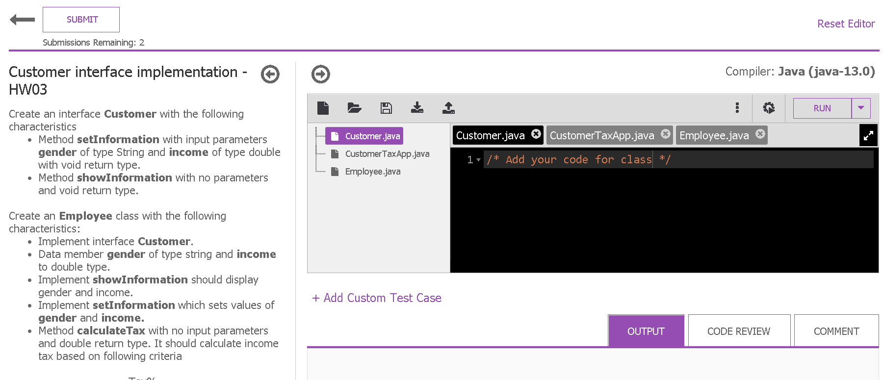 Solved Create an interface Customer with the following | Chegg.com