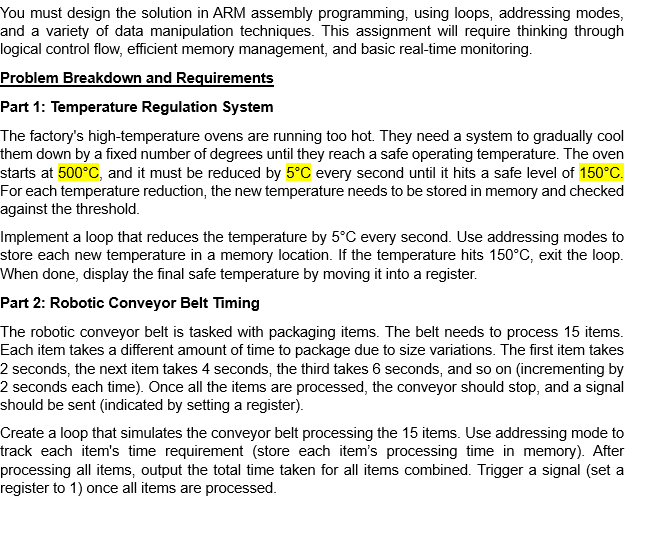 Solved You must design the solution in ARM assembly | Chegg.com