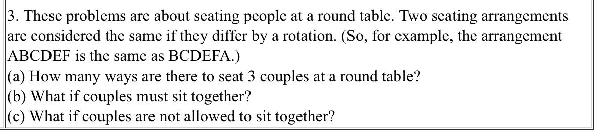 Solved 3. These problems are about seating people at a round | Chegg.com