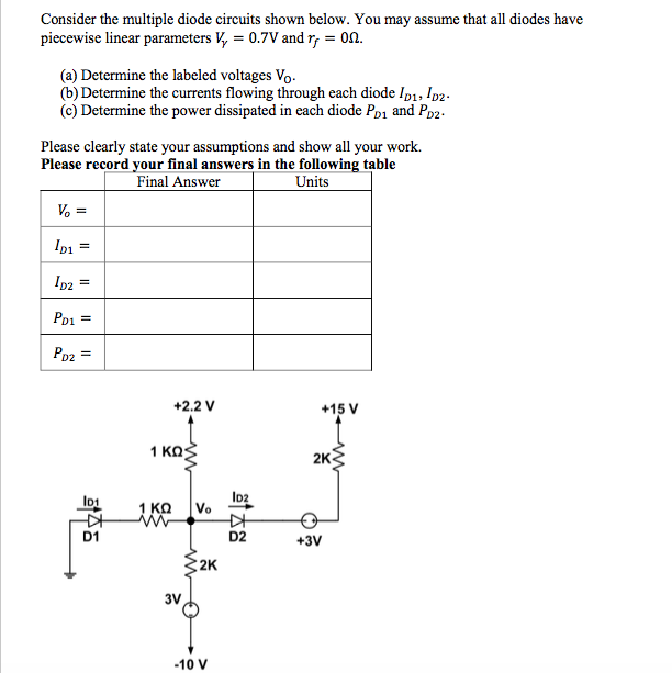 Solved Consider the multiple diode circuits shown below. You | Chegg.com