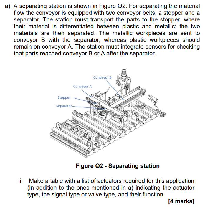 Solved a) A separating station is shown in Figure Q2. For | Chegg.com
