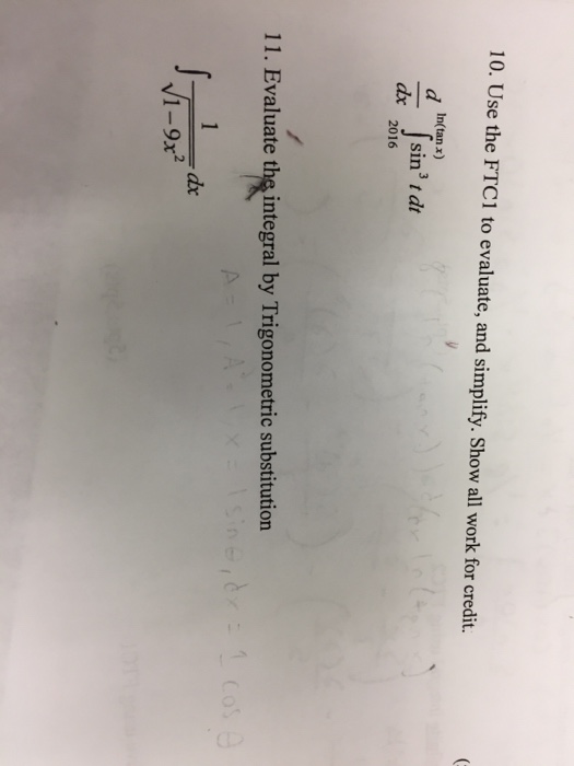 Solved 10. Use the FTC1 to evaluate, and simplify. Show all | Chegg.com