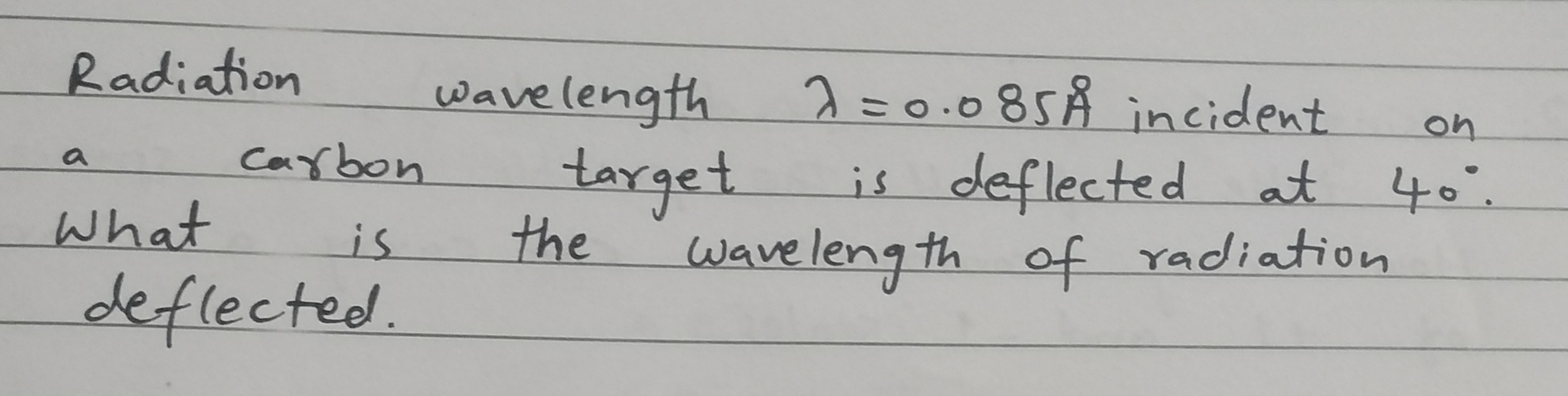 Solved Radiation wavelength λ=0.085A˚ incident on a carbon | Chegg.com