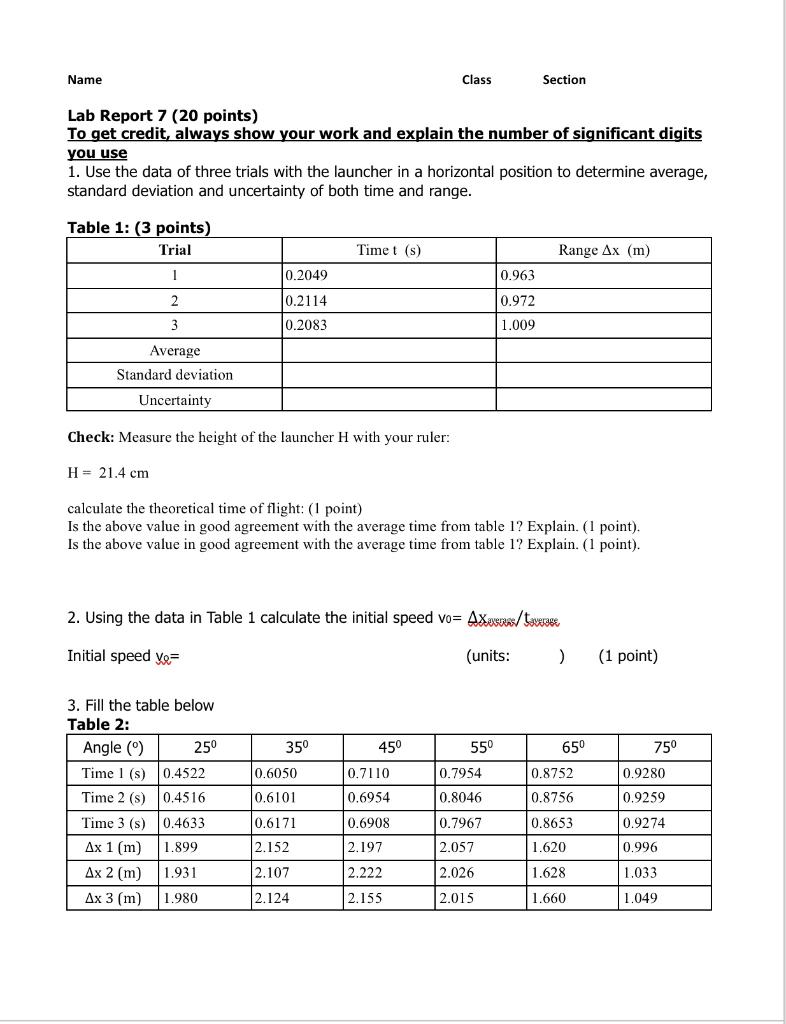 Solved Name Class Section Lab Report 7 (20 points) To get | Chegg.com