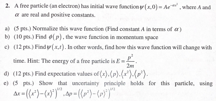 Solved 2. A free particle (an electron) has initial wave | Chegg.com