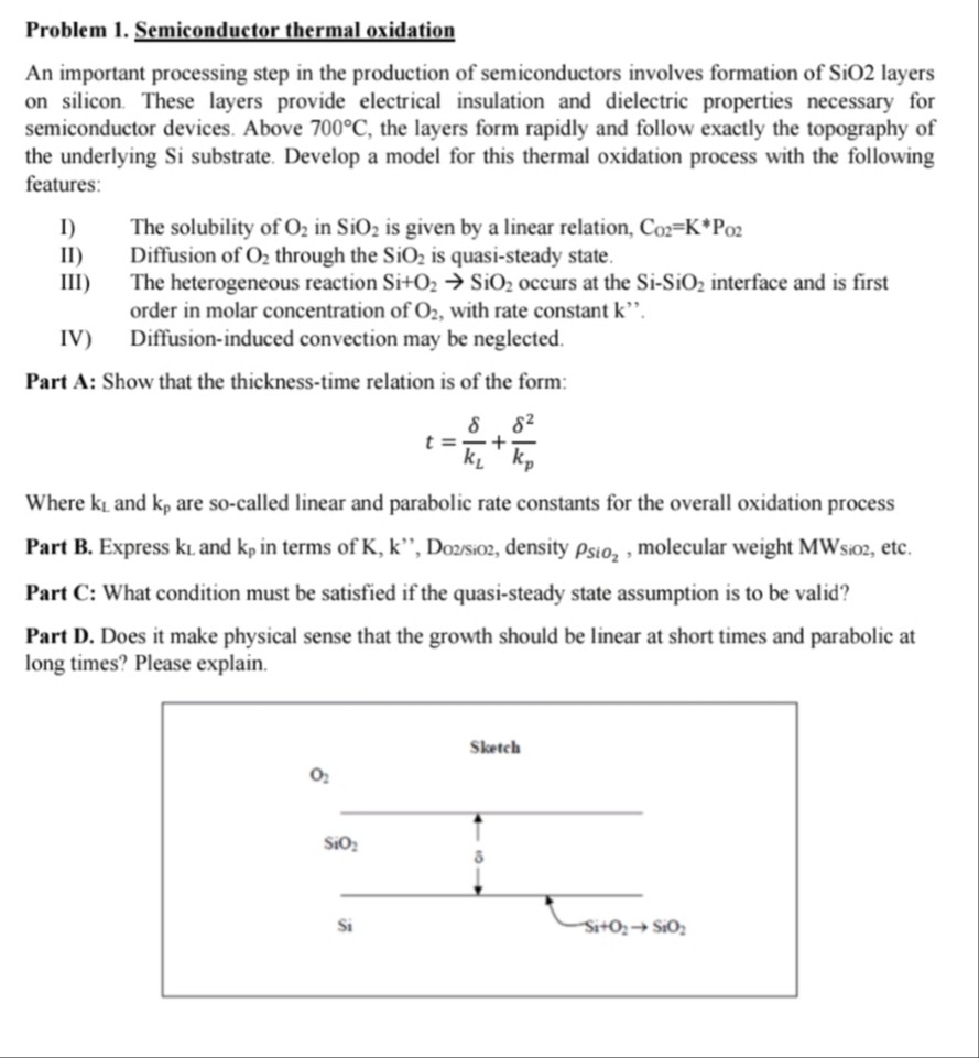 Problem 1. Semiconductor thermal oxidation An | Chegg.com