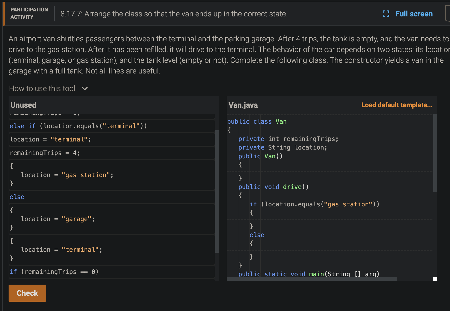 Solved 8.17.7: Arrange the class so that the van ends up in | Chegg.com