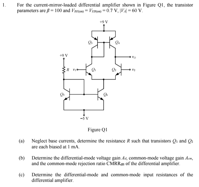 For the current-mirror-loaded differential amplifier | Chegg.com