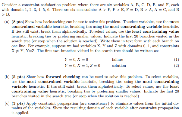 Solved Consider a constraint satisfaction problem where | Chegg.com