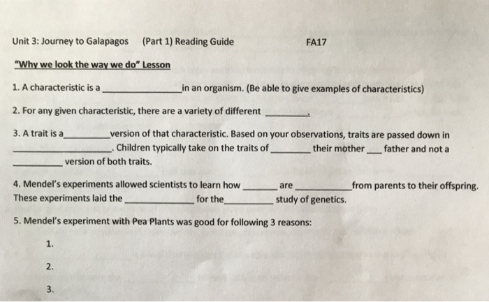Solved Unit 3: Journey to Galapagos (Part 1) Reading Guide | Chegg.com