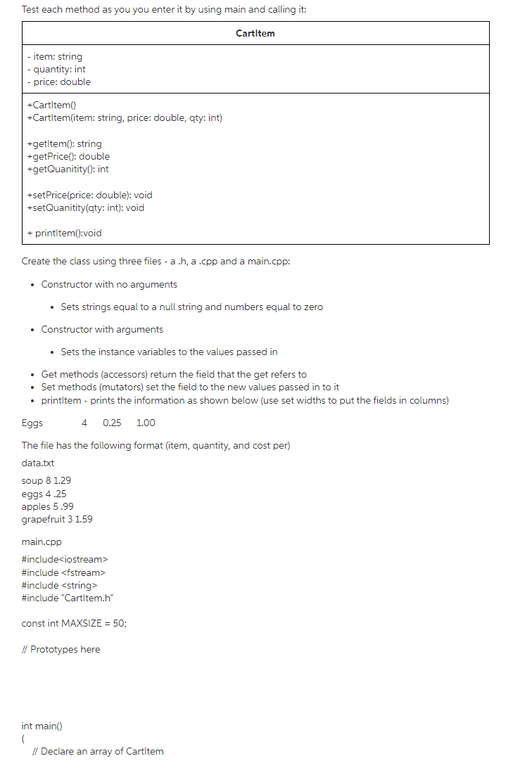 Solved Use the CartItem class from a previous assignment | Chegg.com