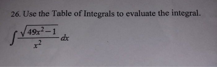 Solved 26. Use the Table of Integrals to evaluate the | Chegg.com