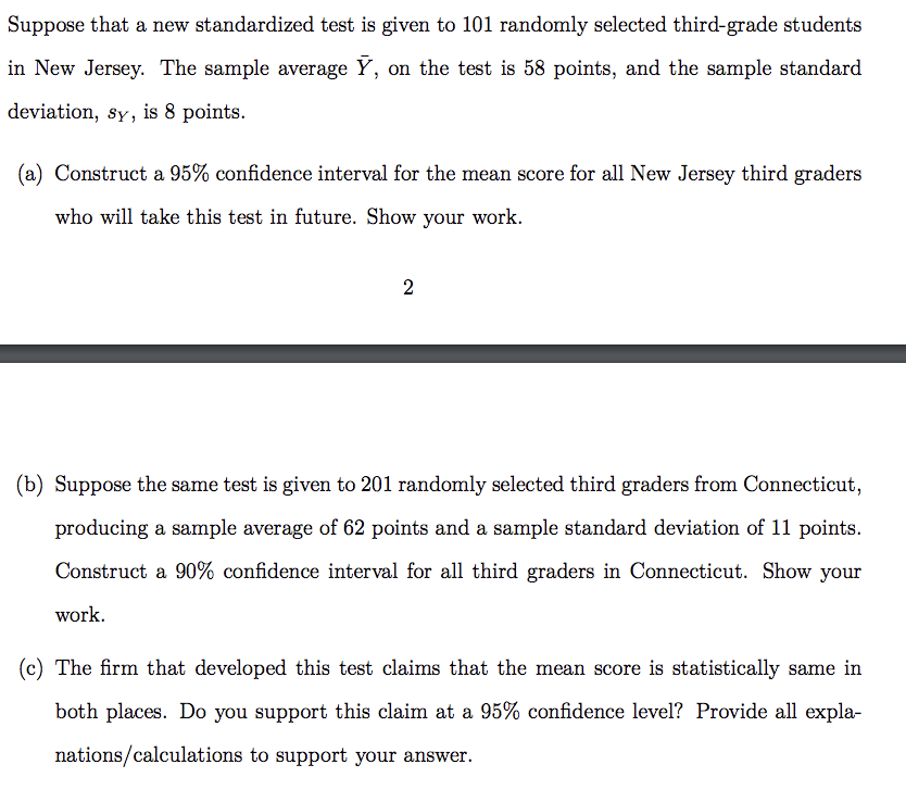 Solved Suppose that a new standardized test is given to 101 | Chegg.com