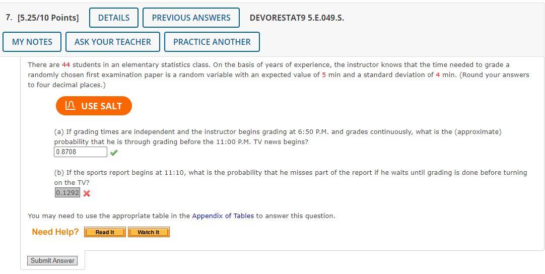 Solved 7. [5.25/10 Points] DETAILS PREVIOUS ANSWERS | Chegg.com