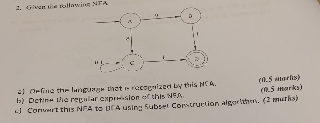 Solved 2. Given the following NFA 0,1 E B D a) Define the | Chegg.com