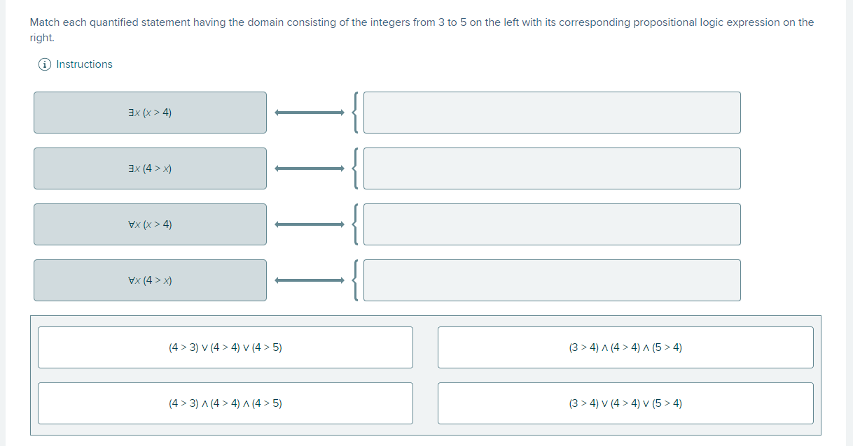 Solved Match each quantified statement having the domain | Chegg.com