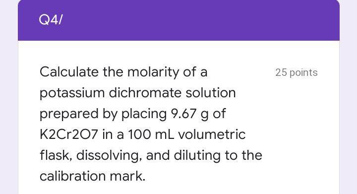 Solved Q41 25 points Calculate the molarity of a potassium | Chegg.com