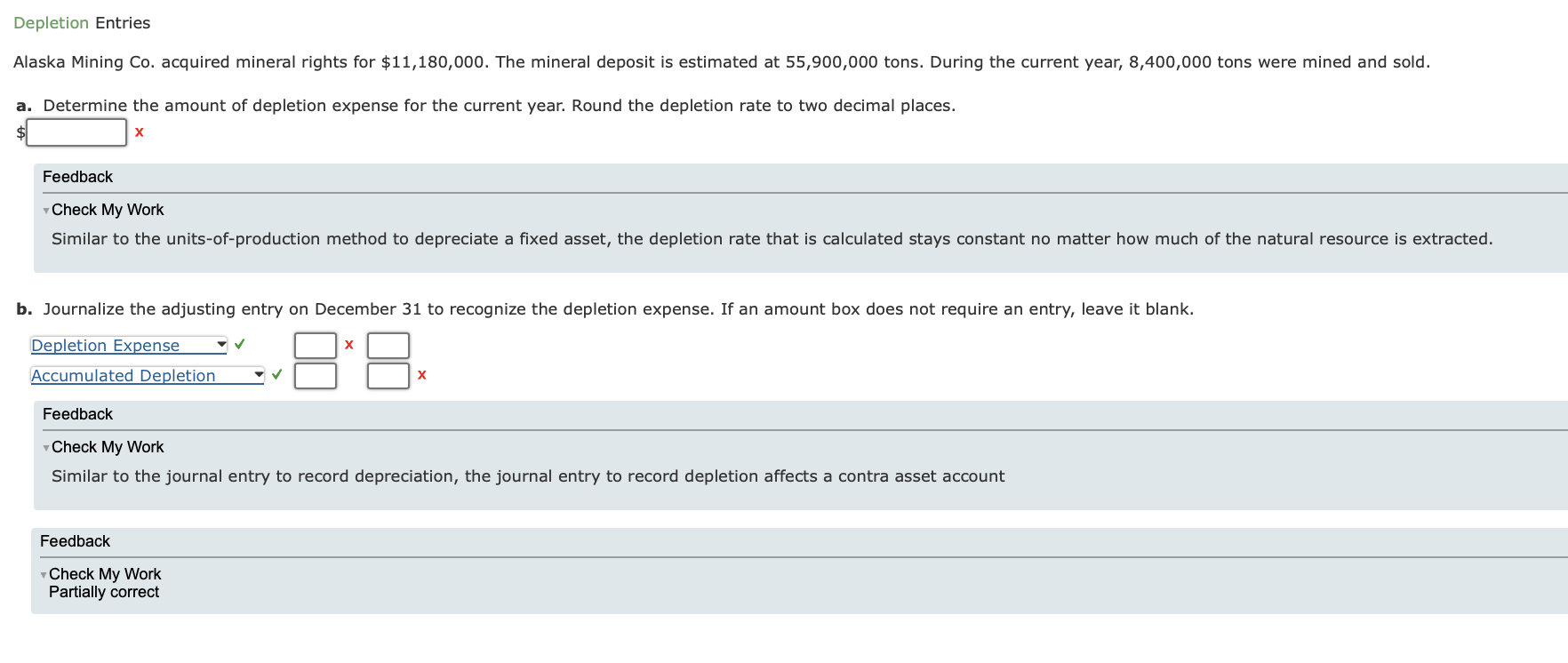Solved a. Determine the amount of depletion expense for the | Chegg.com