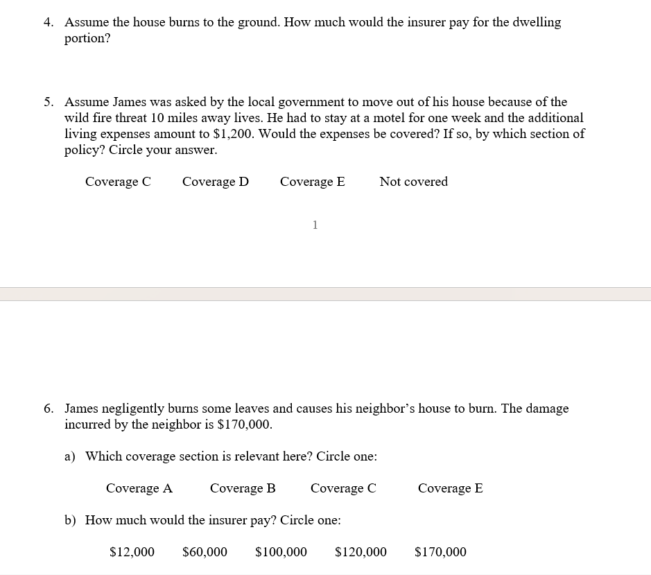 Solved Homeowners Insurance Assignment Assume James owns a | Chegg.com