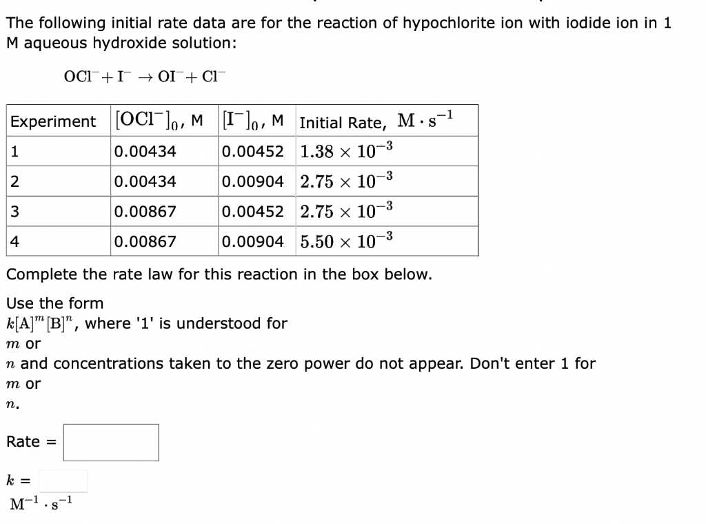 Solved The following initial rate data are for the reaction | Chegg.com