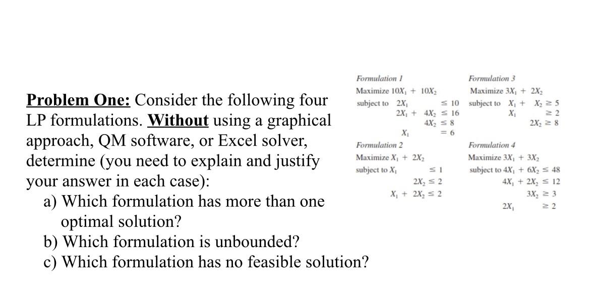 Solved Problem One: Consider the following four LP | Chegg.com