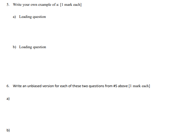 Solved 5. Write your own example of a: [ 1 mark each] a) | Chegg.com